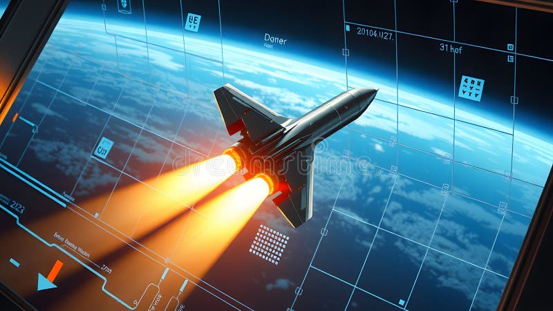 Missile with Digital Data Display in Earth Orbit. Stock Illustration ...