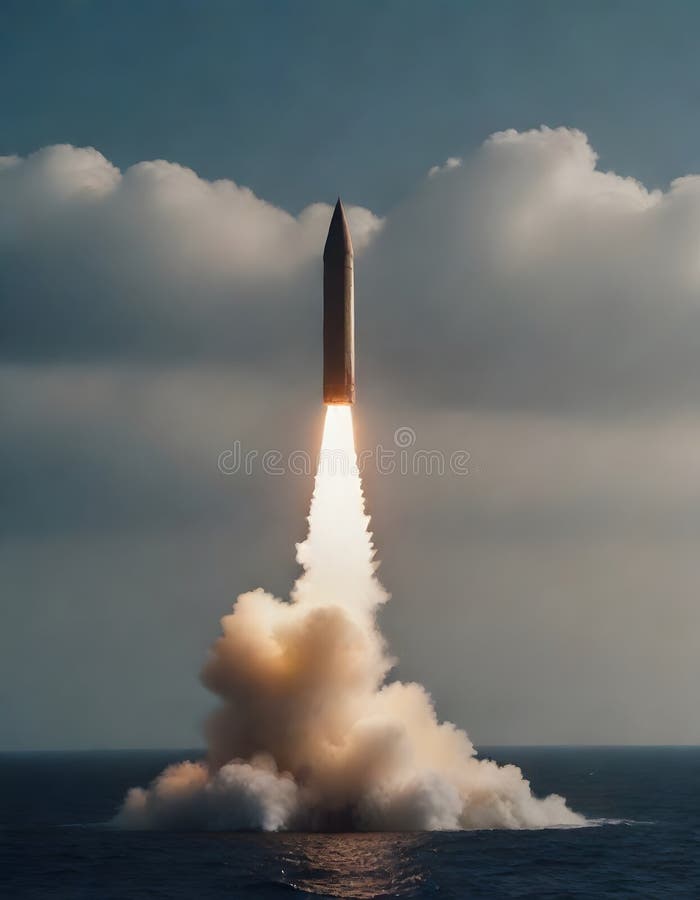 Launch of a Rocket or Missile on the Open Sea. Stock Illustration ...