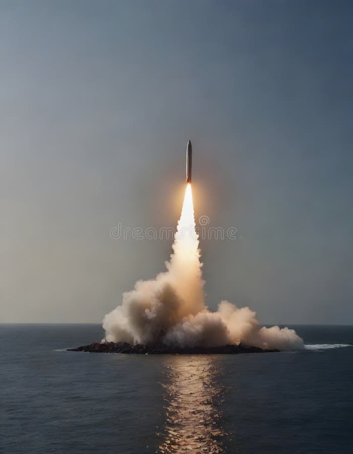 Launch of a Rocket or Missile on the Open Sea. Stock Illustration ...