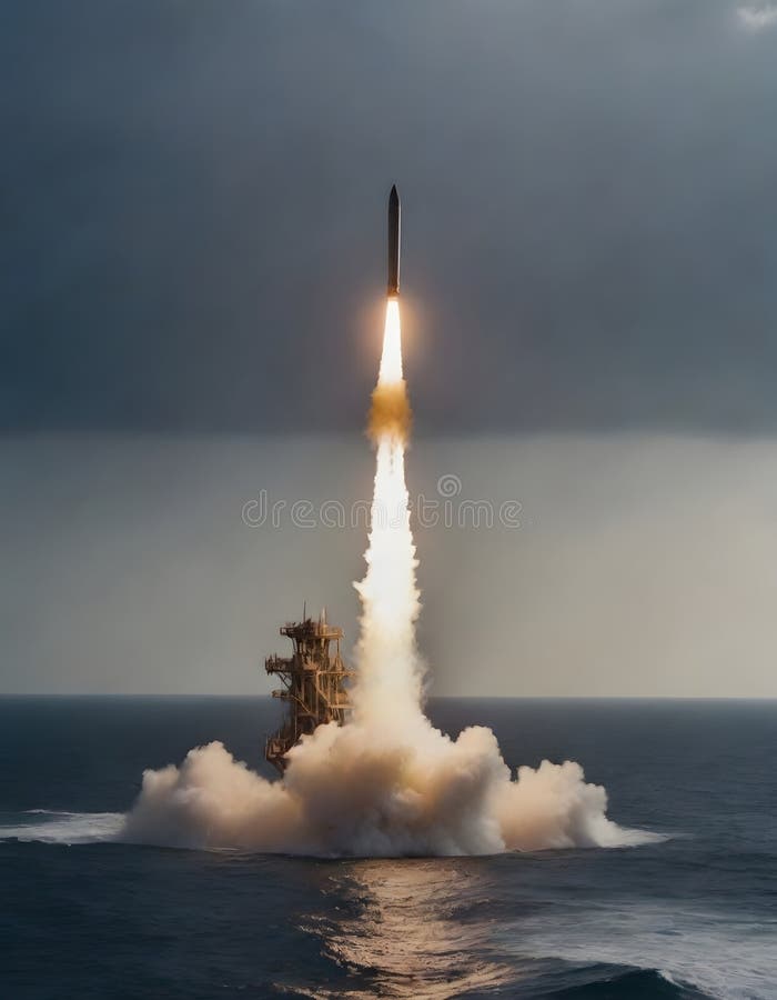 Launch of a Rocket or Missile on the Open Sea. Stock Illustration ...
