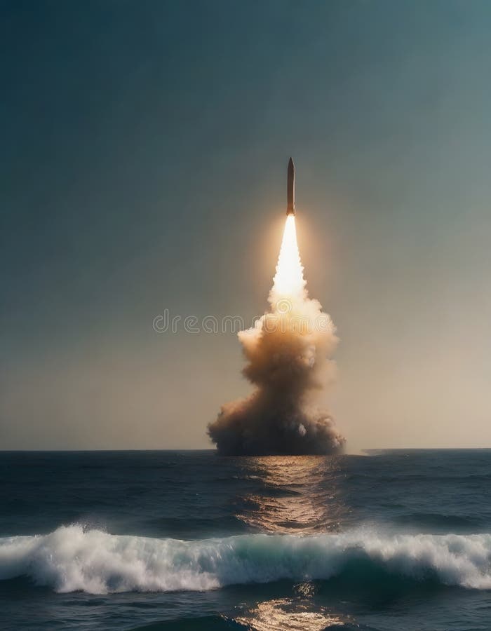 Launch of a Rocket or Missile on the Open Sea. Stock Illustration ...