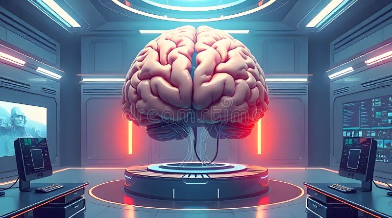 A Colossal Human Brain Connected To One or More Computers. Stock ...