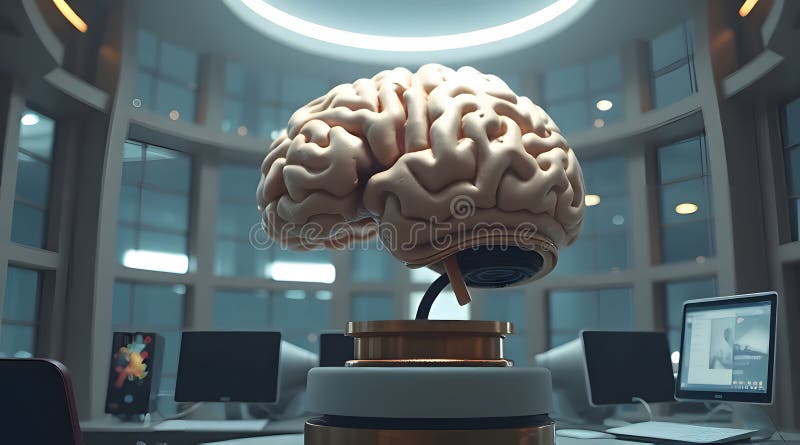 A Colossal Human Brain Connected To One or More Computers. Stock ...