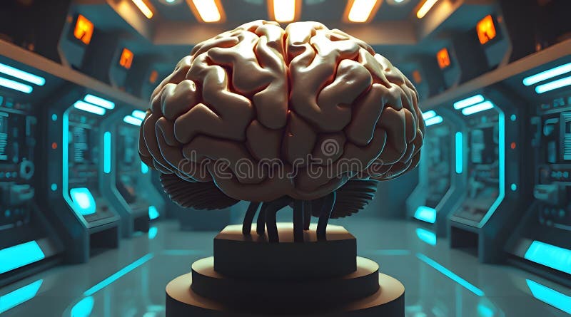 A Colossal Human Brain Connected To One or More Computers. Stock ...