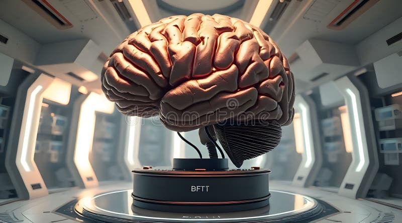A Colossal Human Brain Connected To One or More Computers. Stock ...