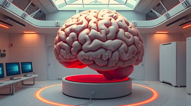 A Colossal Human Brain Connected To One or More Computers. Stock ...