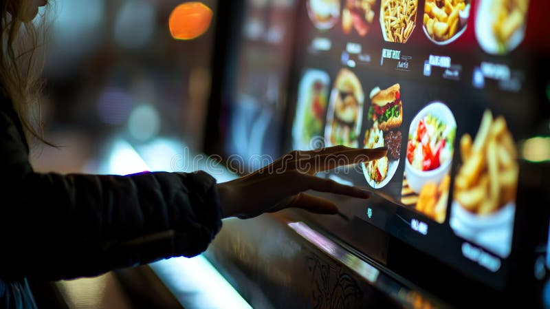 To Order and Pay for Food, Customers Touch a Touch Screen Stock Photo ...