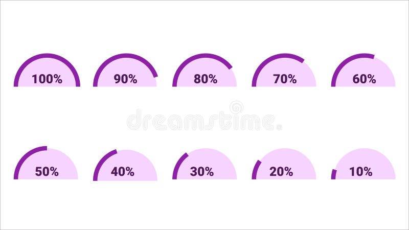 10 To 100 Percentage Infographics Created with Half Circle Shape ...