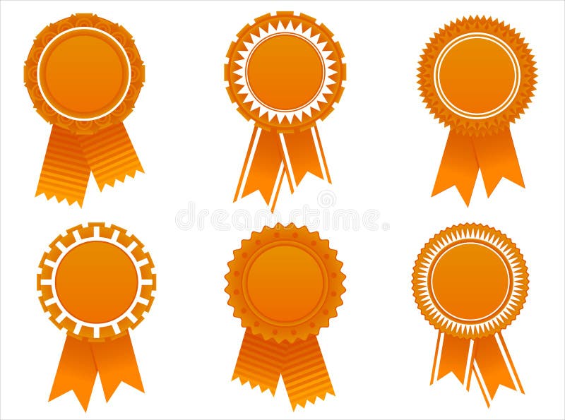 Orange award rosette. stock vector. Illustration of reward - 205433445