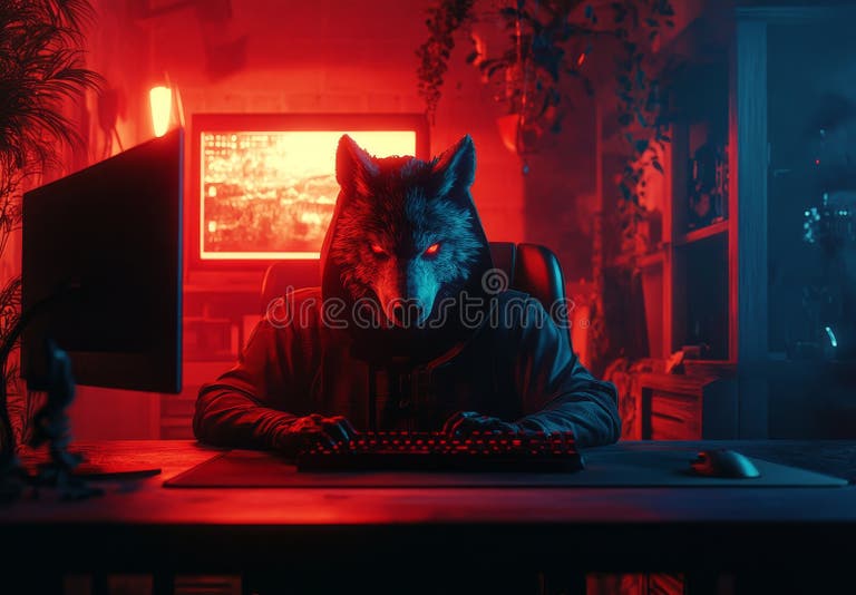 To Symbolize a Predator, a Wolf S Head is Depicted Behind a Computer ...