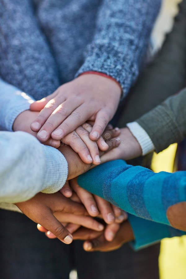 This is To Teamwork. Unrecognizable Elementary School Kids Huddled ...