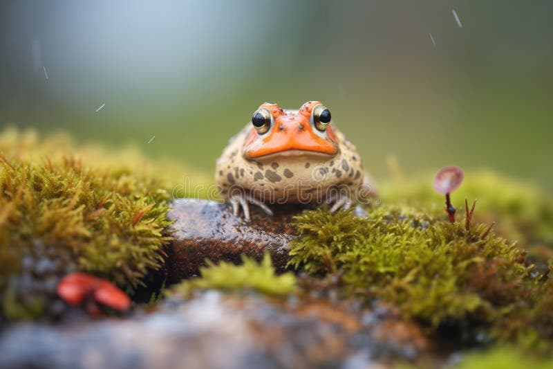 Toad on a Damp Rock with Moss Around Stock Illustration - Illustration ...