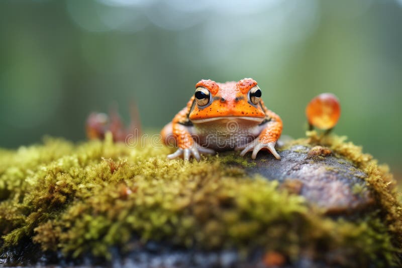 Toad on a Damp Rock with Moss Around Stock Illustration - Illustration ...