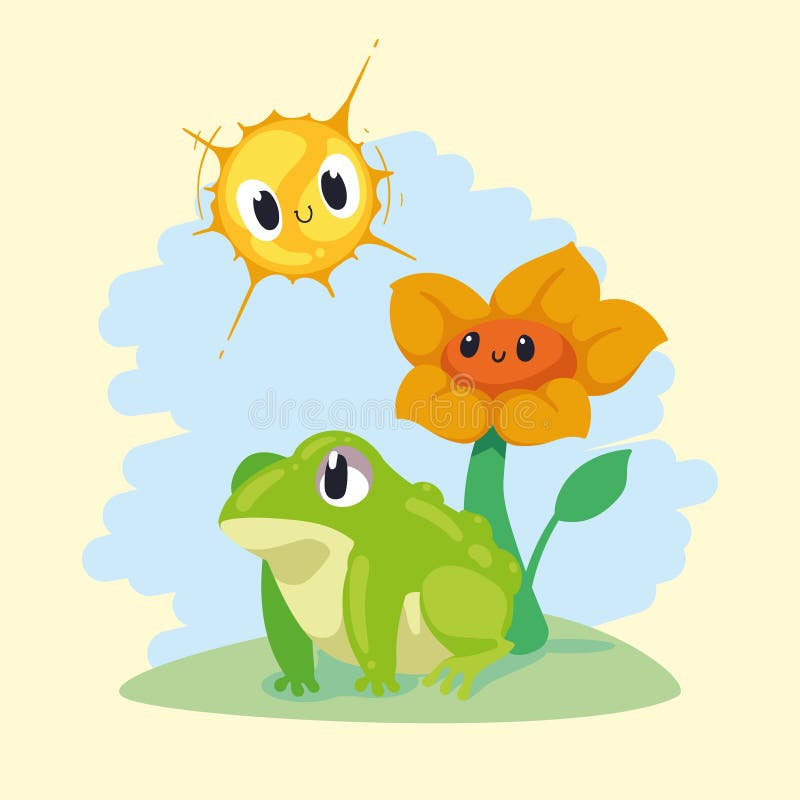 Toad and flower with sun stock vector. Illustration of adorable - 271148697