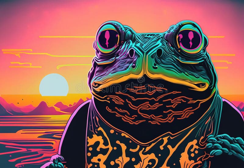 Toad in Front of the Sunset, Vaporwave Style, Neon Style Stock ...