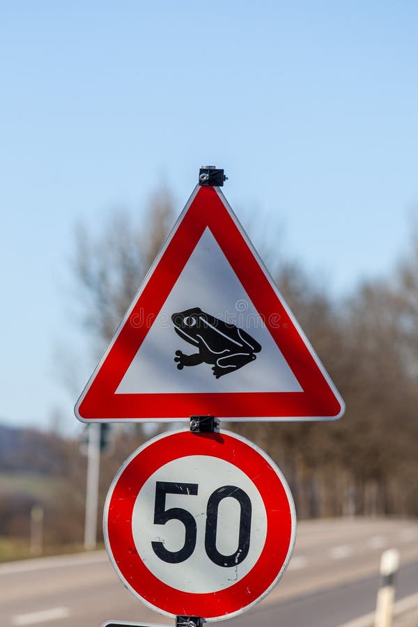 Toad Migration Warning Sign on German Street Stock Image - Image of ...