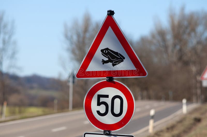 Toad Migration Warning Sign on German Street Stock Image - Image of ...