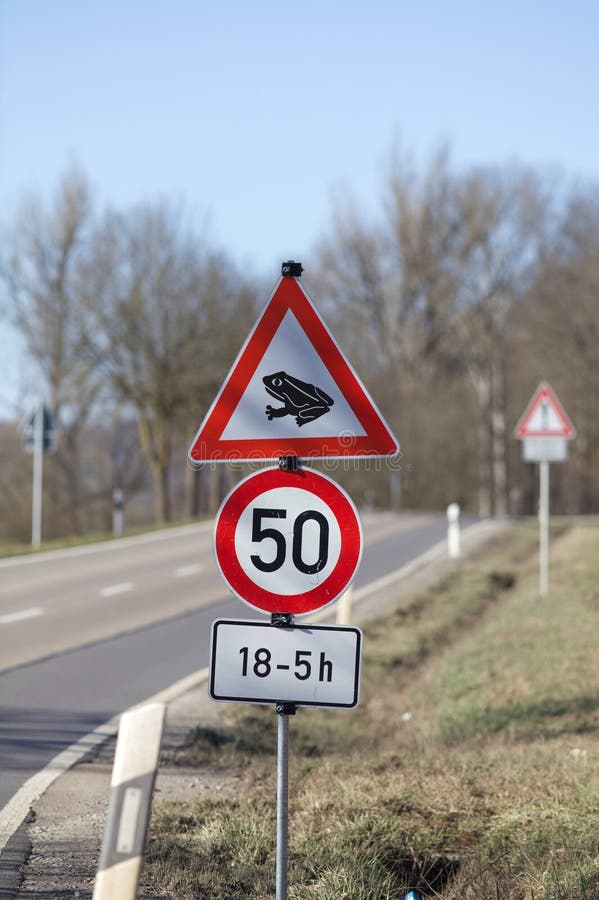 Toad Migration Warning Sign on German Street Stock Photo - Image of ...