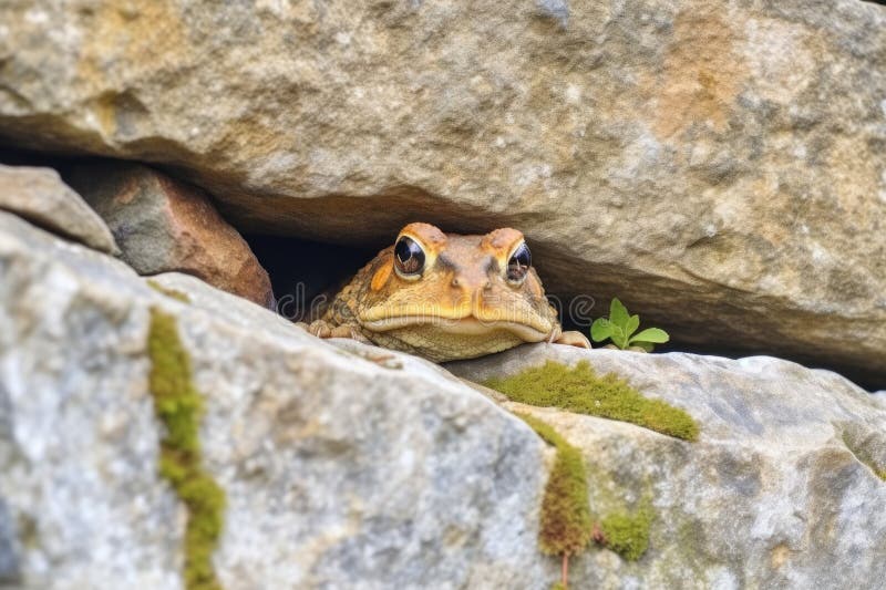 A Toad Nestled in the Crevice of a Dry Stone Wall Stock Photo - Image ...