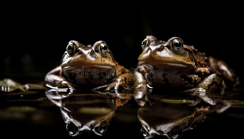 Toad Pair Sitting, Staring, Slimy, Wet Reflection Generated by AI Stock ...