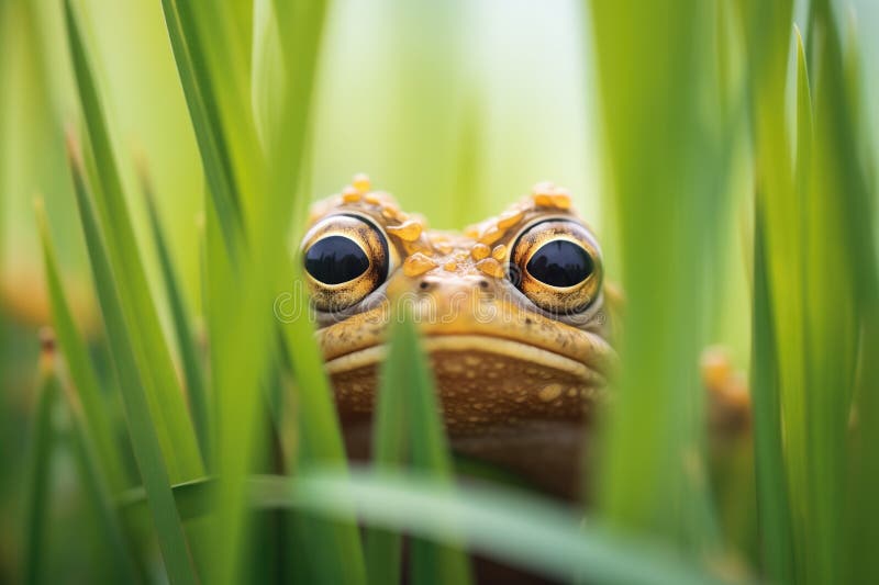 Toad Peeking from Behind Aquatic Plants Stock Photo - Image of ...