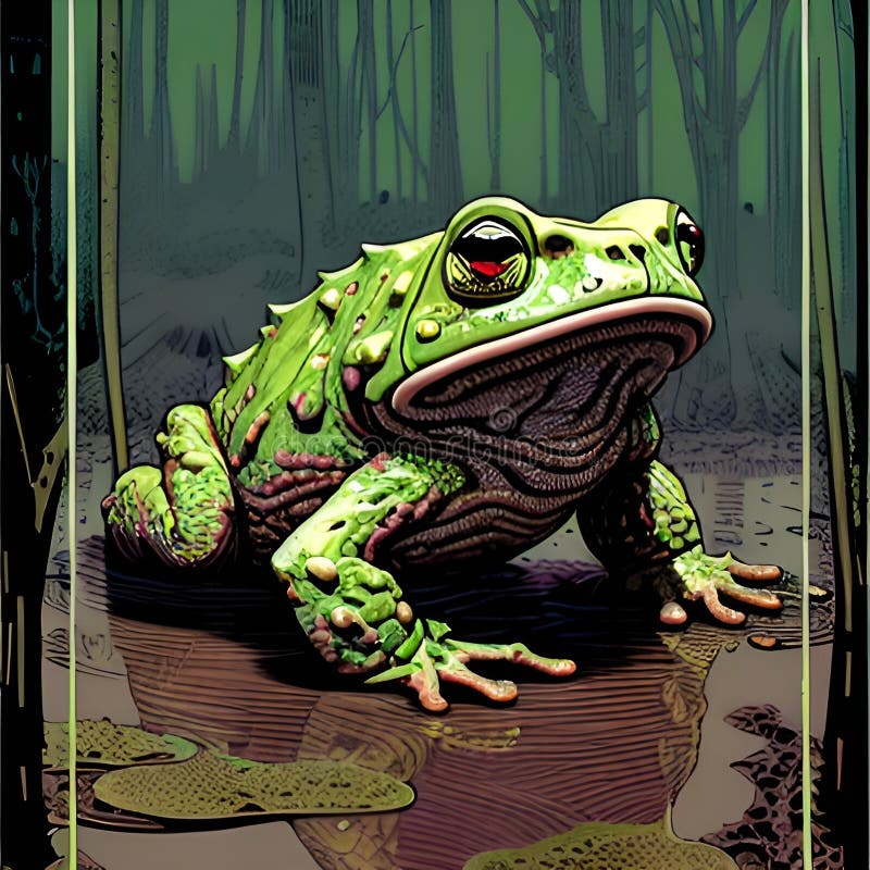 Toad Relaxing in the Swamp stock illustration. Illustration of relaxing ...