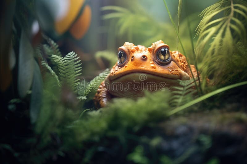 Toad in shadow under ferns stock image. Image of shadowed - 301946299