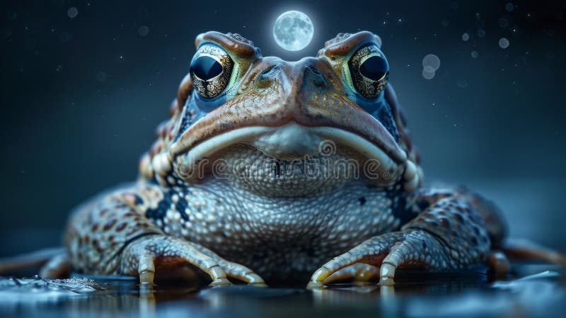 Toad Sits Patiently on a Smooth Surface, Its Large Eyes Gazing Directly ...