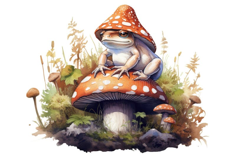 Toad Sitting on Mushroom Toadstool Design, Colourful. Generative AI ...