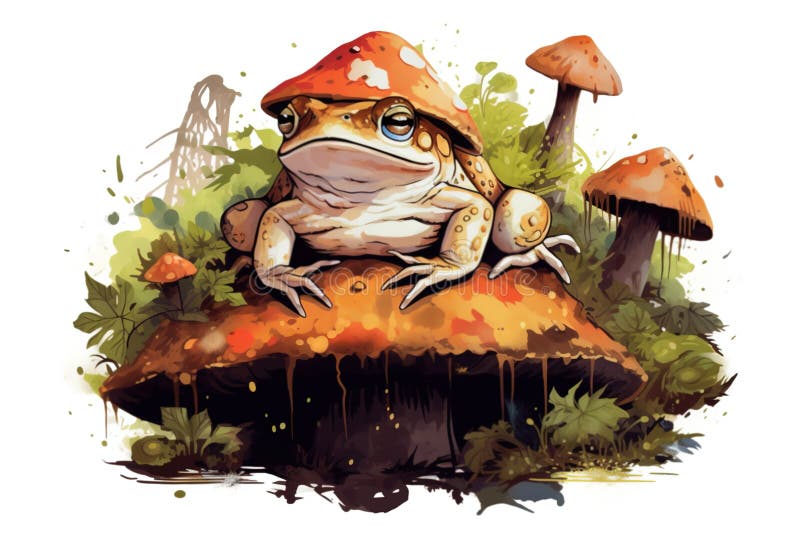 Toad Sitting on Mushroom Toadstool Design, Colourful. Generative AI ...