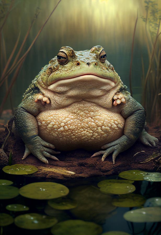 A Toad with a Swollen Belly Sits in a Swamp. AI Generated Stock ...