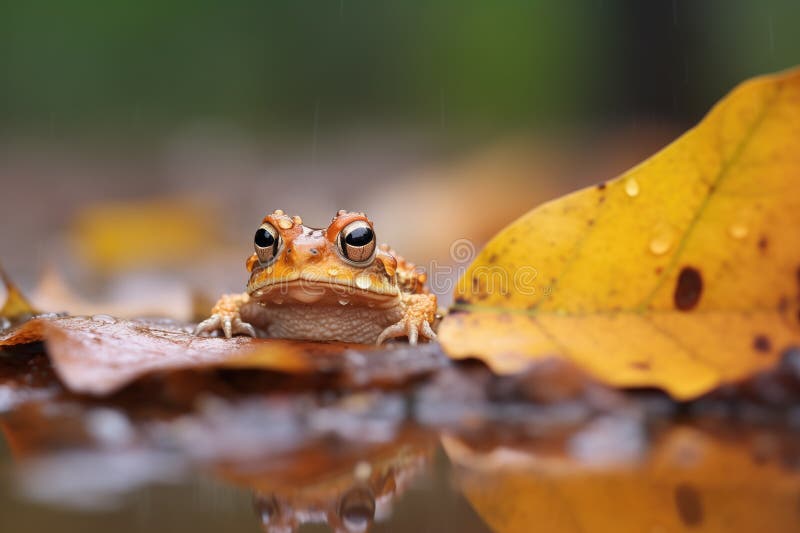 Toad under leaf in rain stock image. Image of amphibian - 301610851