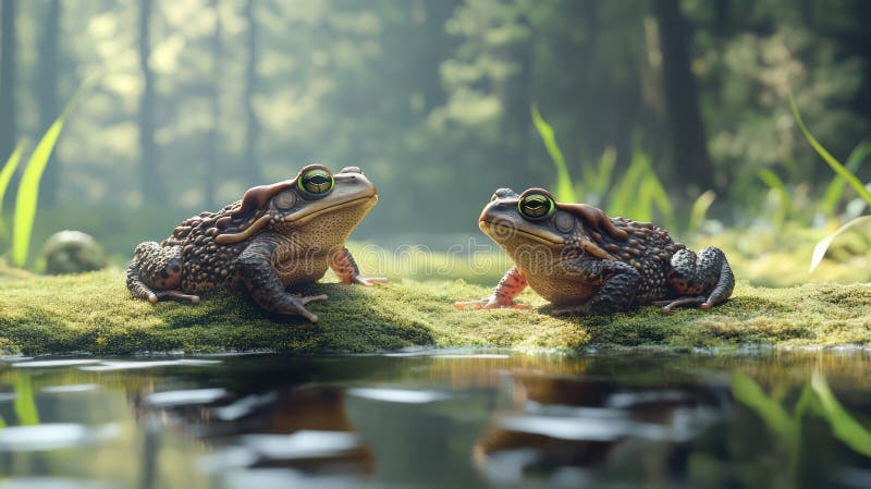 Toads Walking Over Moss at a Pond Created with Generative AI. Two ...