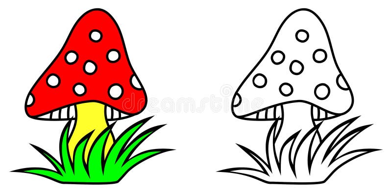 Toadstool Coloring Book Page for Children. Mushroom Outline Clipart ...