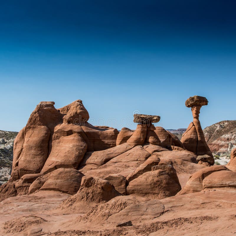 Toadstool Rocks in Utah Wilderness Stock Image - Image of brown ...