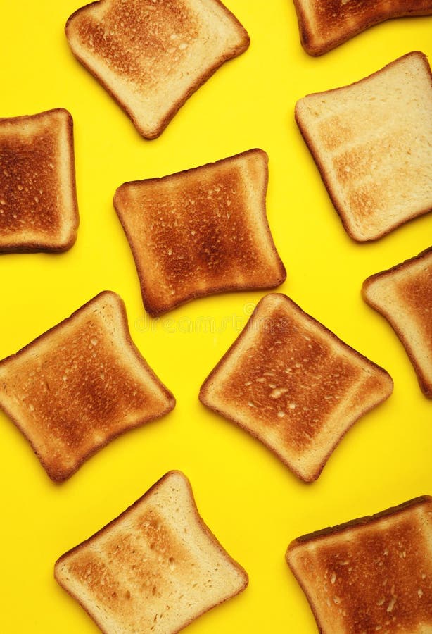 Toast Bread on a Bright Yellow Background. Top View, Flat Lay Stock ...