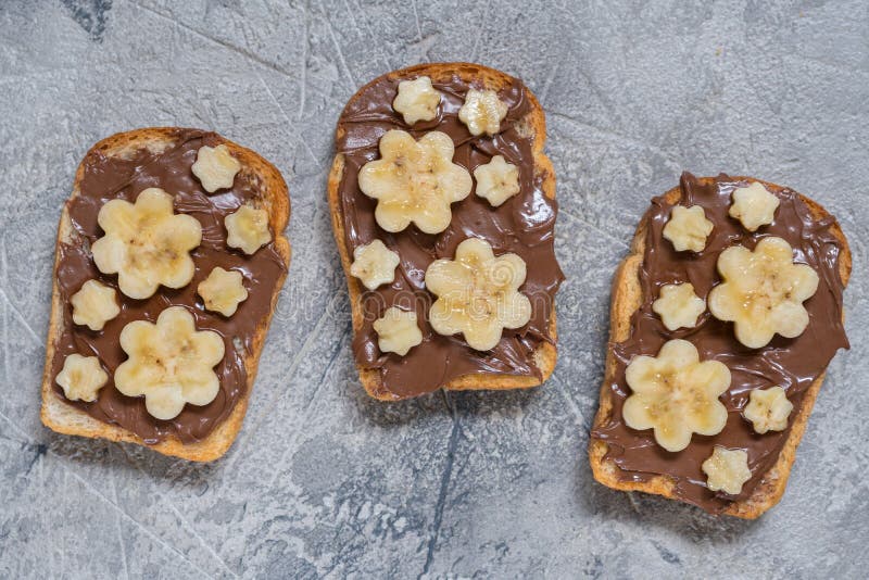 Toast Bread with Chocolate Spread and Banana Stock Image - Image of ...