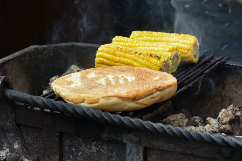 Toast Bread and Corn Over an Open Fire Stock Image - Image of garden ...