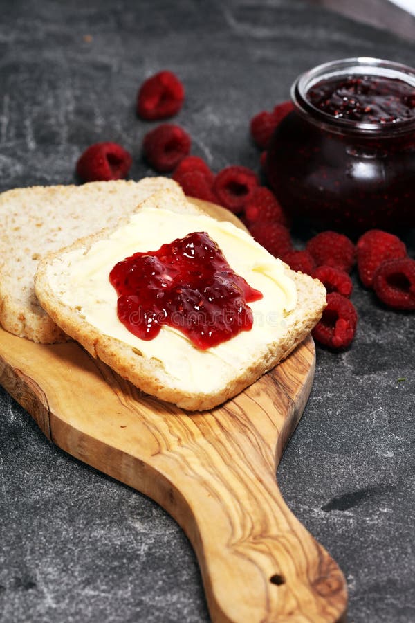 Toast Bread with Homemade Raspberry Jam or Marmalade on Rustic T Stock ...