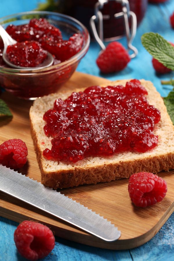 Toast Bread with Homemade Raspberry Jam or Marmalade on Table Served ...