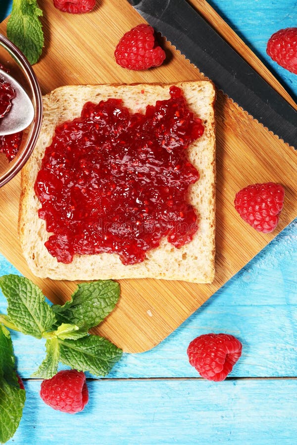 Toast Bread with Homemade Raspberry Jam or Marmalade on Table Served ...