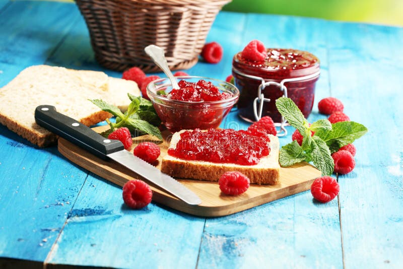 Toast Bread with Homemade Raspberry Jam or Marmalade on Table Served ...