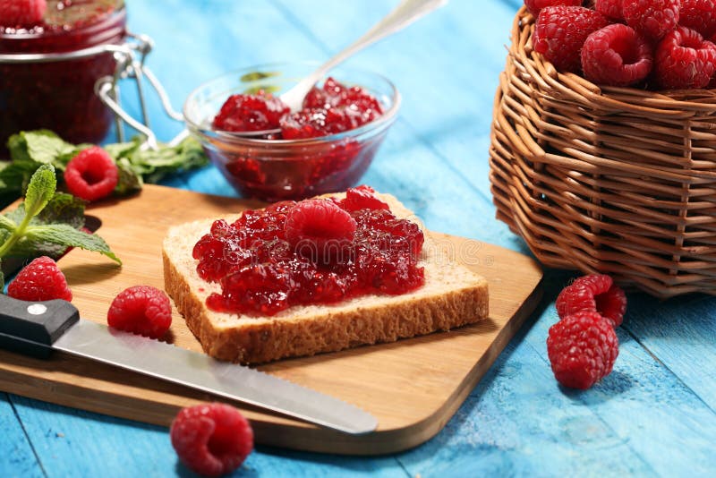 Toast Bread with Homemade Raspberry Jam or Marmalade on Table Served ...
