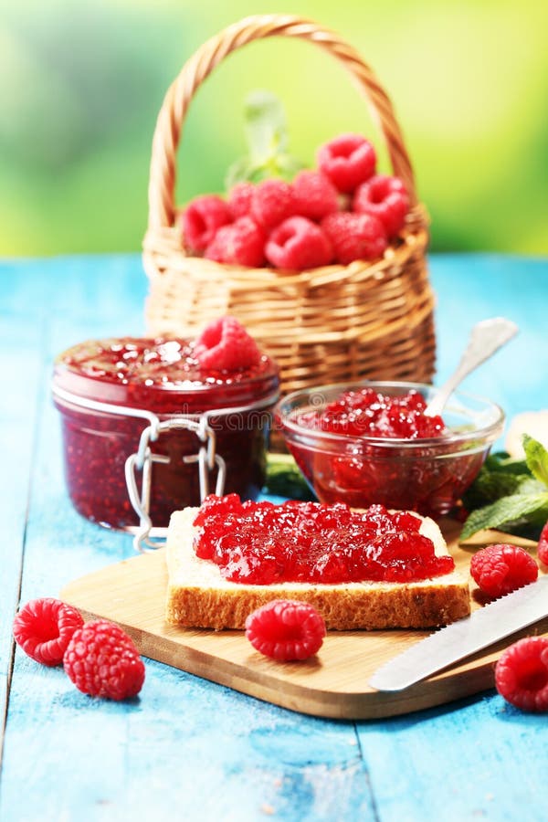Toast Bread with Homemade Raspberry Jam or Marmalade on Table Served ...