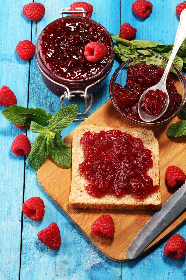 Toast Bread with Homemade Raspberry Jam or Marmalade on Table Served ...