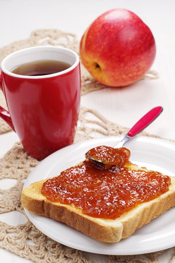 Toast Bread with Jam and Tea Stock Image - Image of plate, baking: 35739493