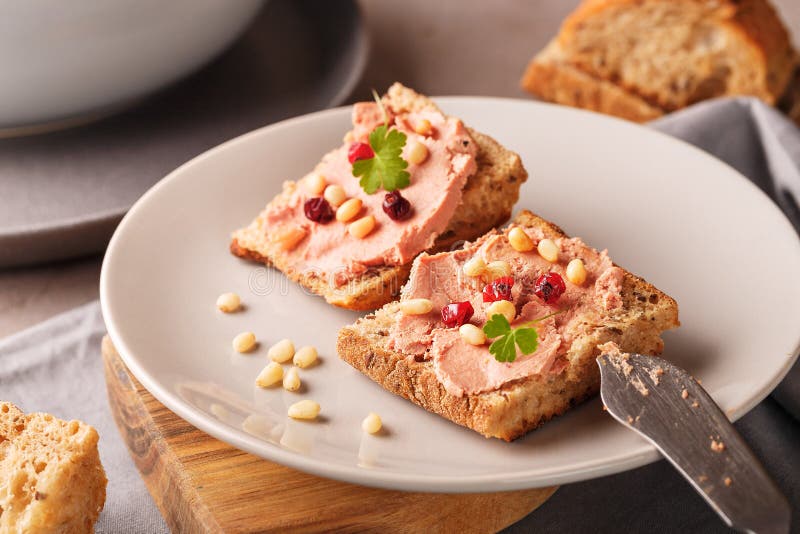 Toast with Pate or Mousse on Table Stock Image - Image of knife ...