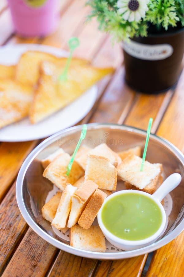 Toast Bread Serve with Thai Steamed Custard Stock Photo - Image of ...