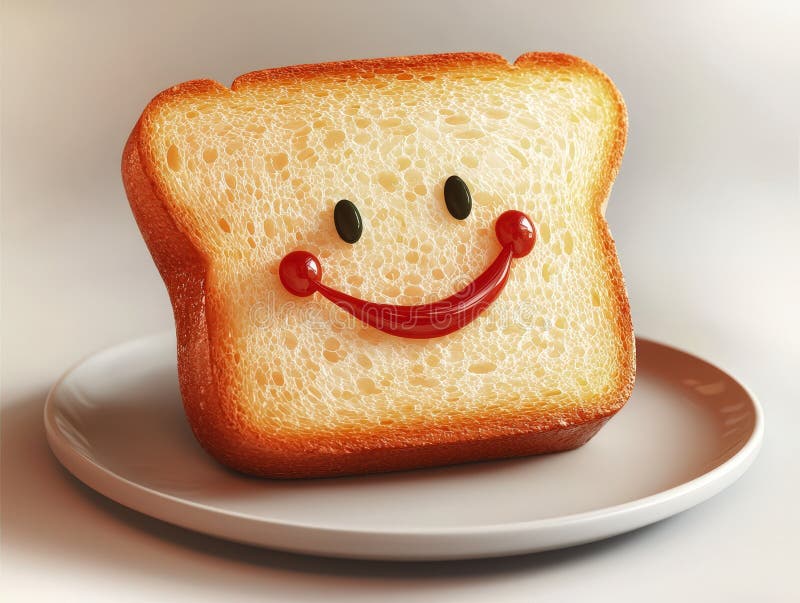 Toast Bread with a Smiling Face Design on a White Plate Ready for ...