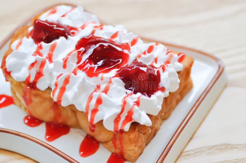 Toast or Bread with Strawberry and Whipped Cream Topping Stock Image ...